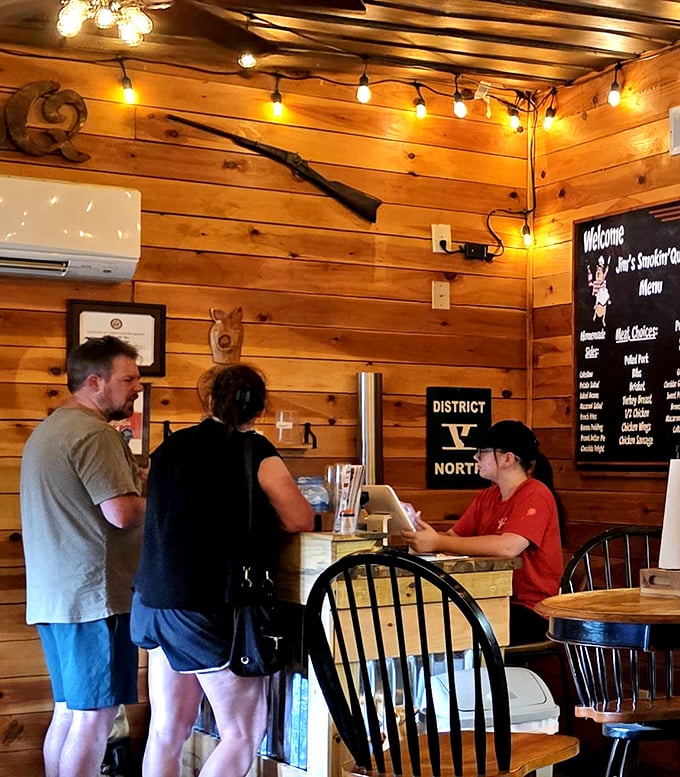 Where barbecue dreams become reality. That rifle on the wall isn't for hunting—the meat has already surrendered willingly.