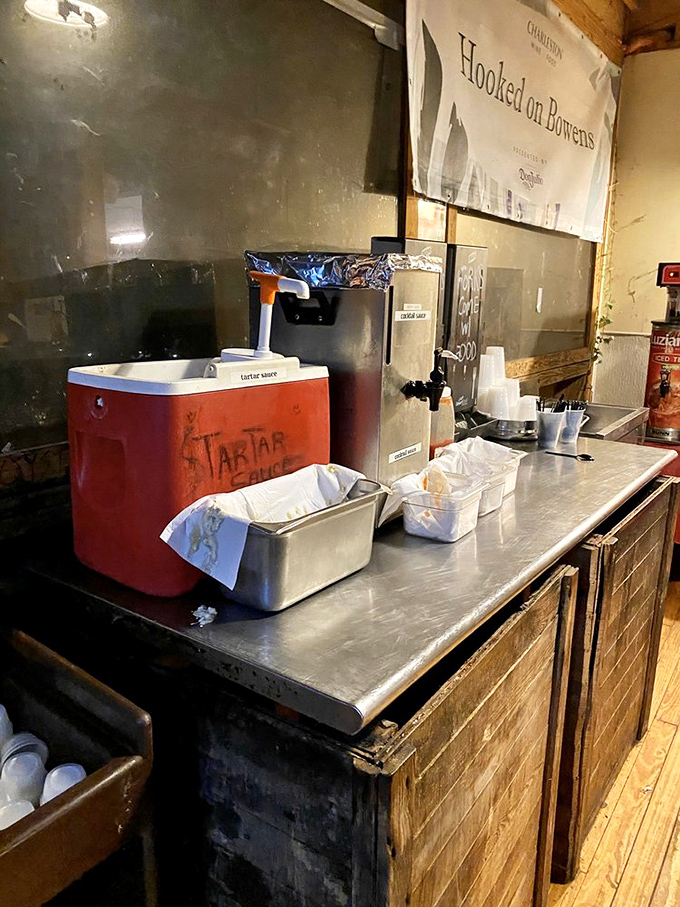 Where tartar sauce is serious business. No fancy squeeze bottles here—just honest condiments that know their supporting role in the seafood show