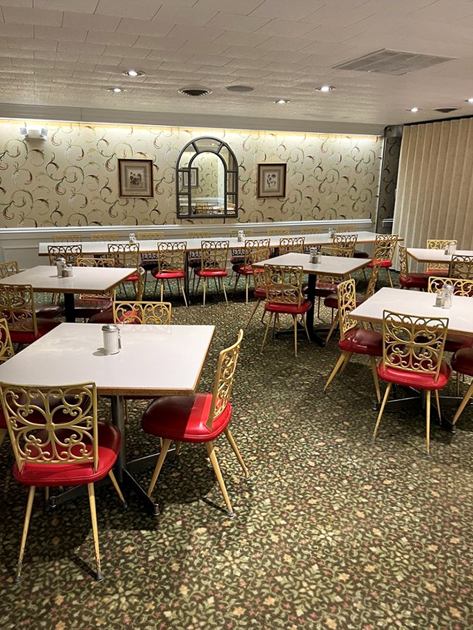 The dining room waits in quiet anticipation, each table a blank canvas ready for the masterpieces that will soon arrive from the kitchen.