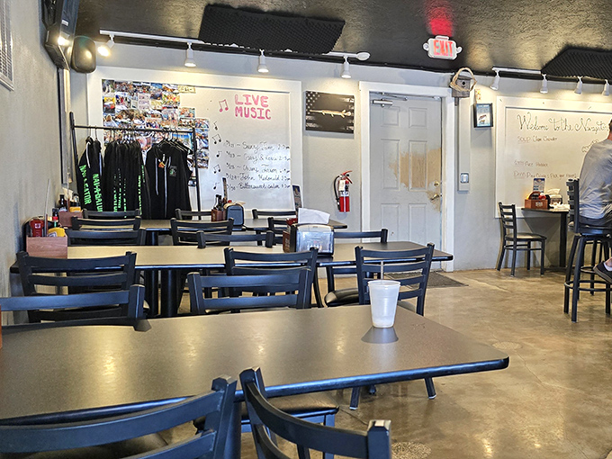 The indoor seating area—where fishing tales grow taller, beers taste colder, and somehow everyone feels like a regular, even on their first visit.