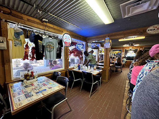 The dining room at Hunt's proves great seafood doesn't need white tablecloths—just clean surfaces, good lighting, and the promise of something delicious.