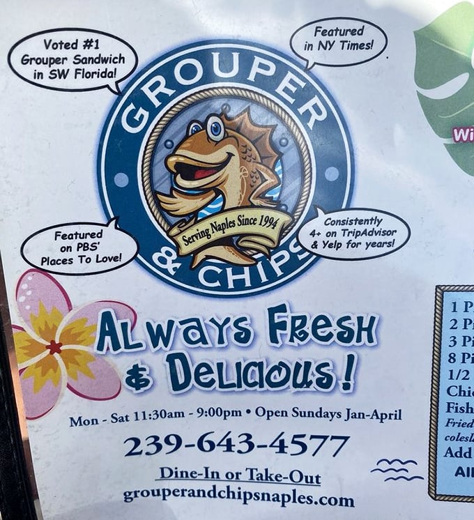 "Voted #1 Grouper Sandwich in SW Florida" isn't just a claim—it's a promise delivered daily from 11:30am to 9:00pm. The New York Times noticed too.