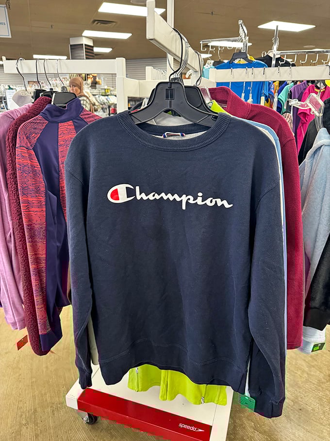 Champion indeed! This navy sweatshirt has survived trends, laundry cycles, and donation bins to emerge victorious on the rack.