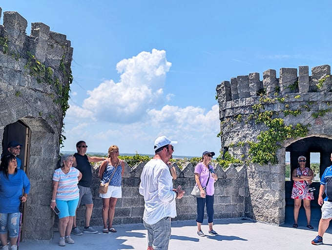 Tour groups gather to hear tales of craftsmanship and vision that brought this Irish dream to life.