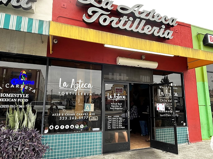 Those vibrant stripes aren't just decoration – they're a roadmap to some of the best handmade tortillas in Los Angeles.