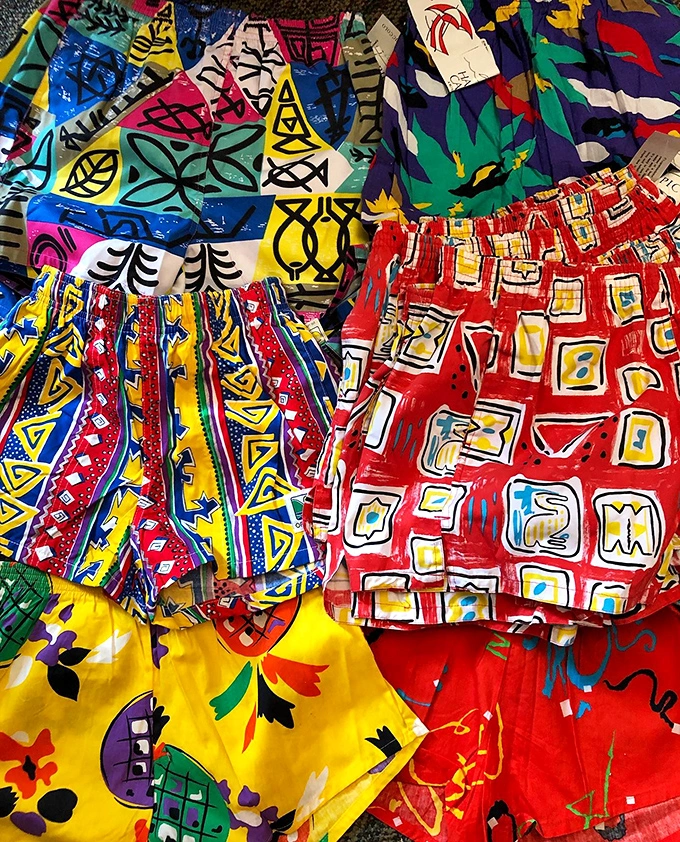 Shorts so boldly patterned they're practically shouting "Miami Beach, 1986!" Each pair tells a story of poolside cocktails and vacation memories. 
