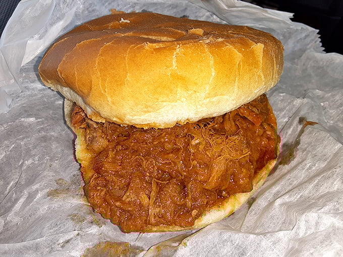 This BBQ sandwich isn't concerned with regional barbecue debates—it's too busy being exactly what you crave when nostalgia and hunger collide on an Ohio afternoon.