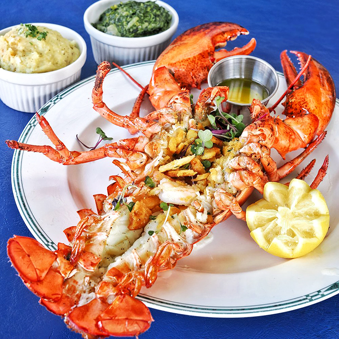 Behold the baked stuffed lobster—the Cadillac of crustacean experiences. Those claws aren't just for show; they're your ticket to butter-dipped bliss.