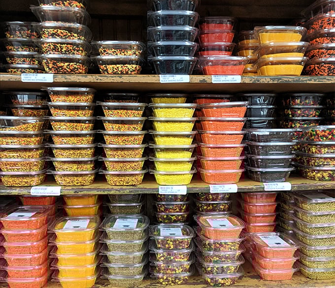 Colorful containers of culinary possibilities. One does not simply walk past the bulk food section without filling a bag.