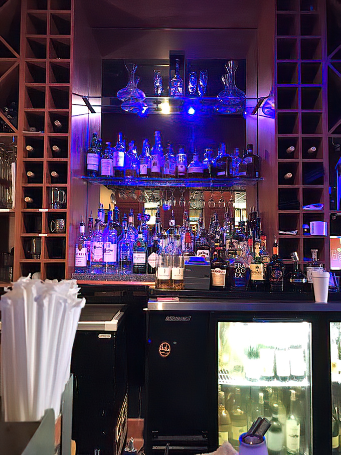 This isn't just a bar display—it's a liquid library of possibilities waiting to complement whatever swims onto your plate.