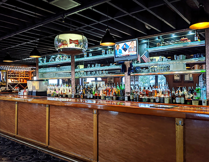 A bar stocked for celebration—because finding seafood this good deserves a proper toast. Cheers to the catch of the day!
