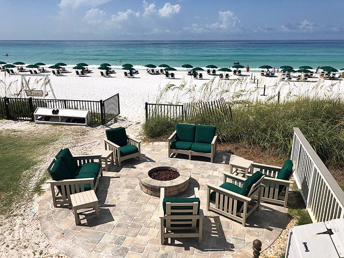 This beachfront seating area offers front-row tickets to nature's greatest show—the emerald Gulf waters meeting Destin's famous white sand beaches.
