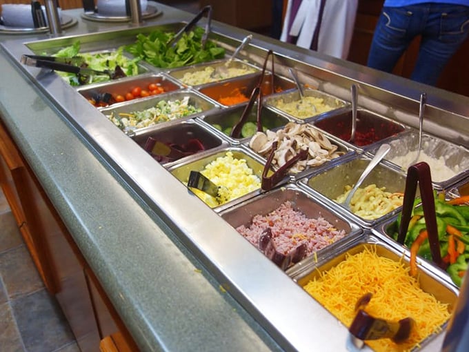 The buffet line showcases Pennsylvania Dutch bounty—a parade of homestyle dishes that would make any food photographer reach for their camera and any diner reach for a bigger plate.