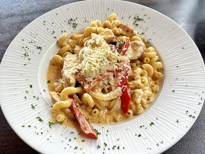 This isn't just pasta—it's a creamy, seafood-studded canvas where comfort food meets coastal cuisine in a bowl of pure happiness.