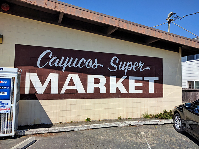 The Cayucos Super Market sign stands as a testament to simpler times, when supermarkets were super and signs were straightforward.