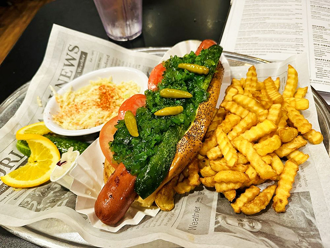 This isn't just a Chicago-style hot dog—it's a masterpiece of snap, crunch, and tang that demands to be photographed before devoured.