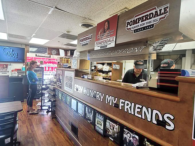 The counter where magic happens. Notice the "Stay Hungry My Friends" mantra—words to live by in this temple of temptation.