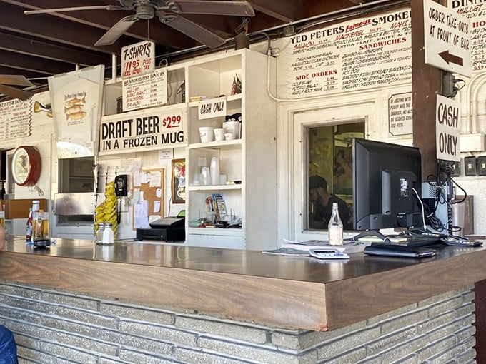 The order counter where dreams of smoked fish come true. Simple, straightforward, and no-nonsense—just like the food.
