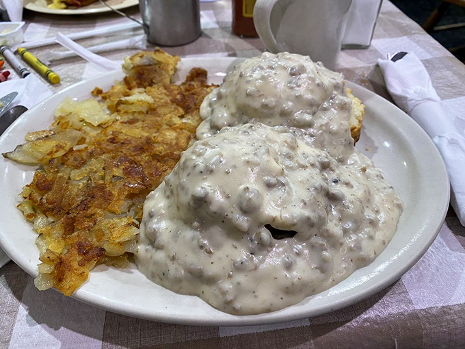 Country Benedict with home fries—breakfast elevated to an art form that makes hitting the snooze button seem like a criminal offense.