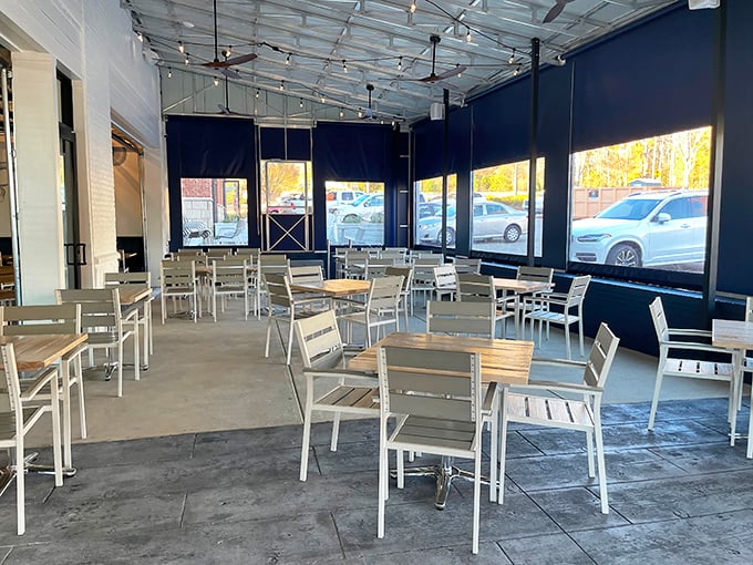The covered patio offers al fresco dining without the weather roulette—simple, elegant, and ready for your seafood feast.