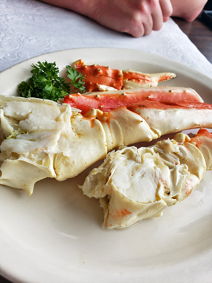 King crab legs that look like they've been working out at the gym—meaty, substantial, and ready to reward your butter-dipping technique with sweet oceanic treasure.