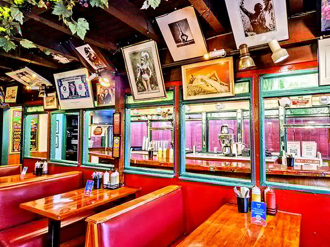 Every inch of wall space tells a story—vintage photos and colorful memorabilia create the kind of authentic atmosphere money can't buy.