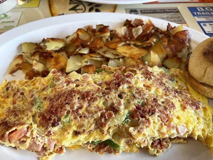 This Denver omelet doesn't just contain ham and peppers—it celebrates them in a fluffy egg envelope delivered straight to your taste buds.