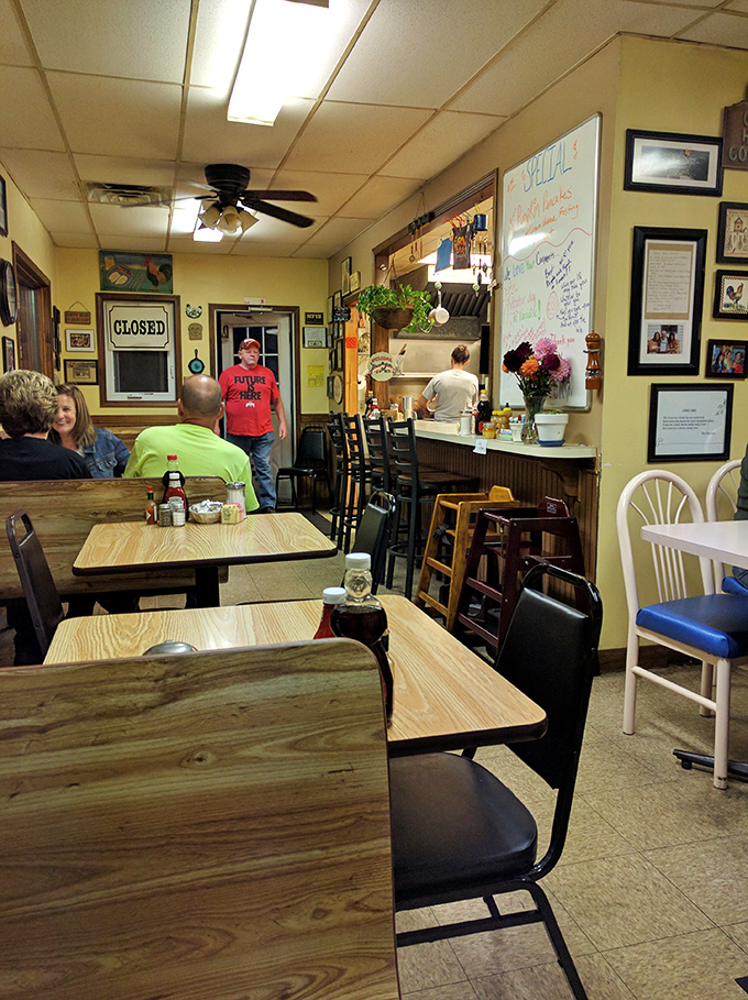 The dining room hums with conversation and clinking forks—the soundtrack of breakfast happiness in small-town America. 