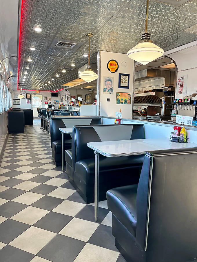 Classic booths with that unmistakable vinyl squeak—the soundtrack to countless family road trips and "are we there yet?" conversations.
