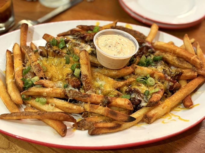 Disco Fries that would make John Travolta dance—crispy potatoes smothered in cheese, gravy, and green onions. Saturday Night Fever on a plate.