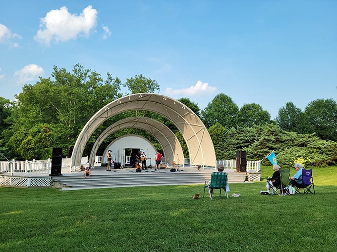 The bandshell where music meets meadow. Summer concerts at Bellevue prove that the best sound system is sometimes just the natural acoustics of open air.