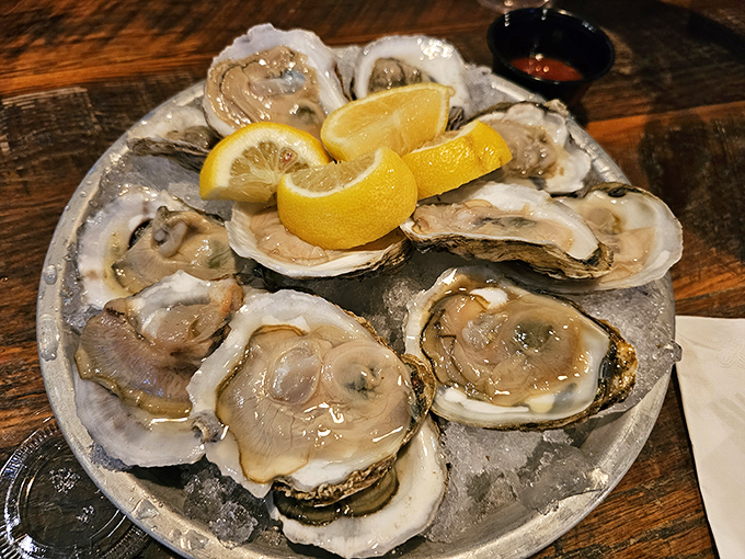 Fresh oysters on ice – nature's perfect appetizer, requiring nothing more than a squeeze of lemon and a moment of appreciation.