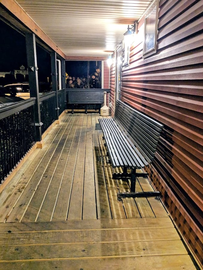 The front porch: where food comas happen with dignity. These benches have witnessed countless satisfied sighs and promises to "never eat again" (until dessert).