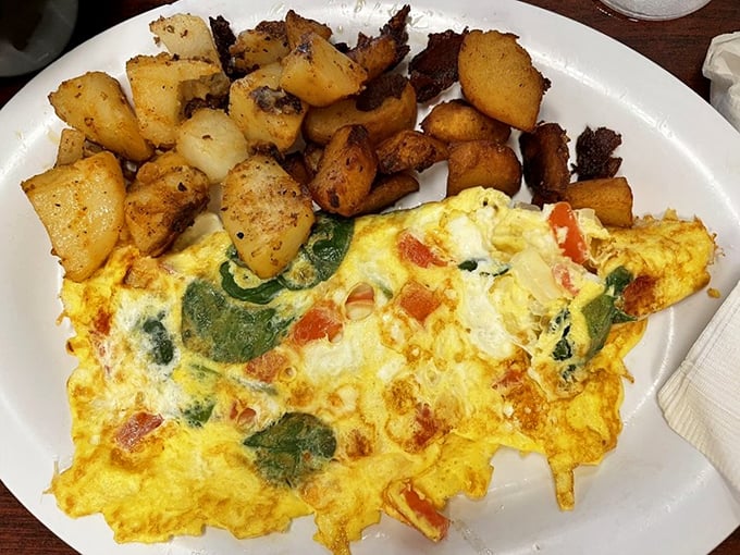 A Greek omelet so generous, Zeus himself would approve – vegetables and cheese in Olympic proportions.