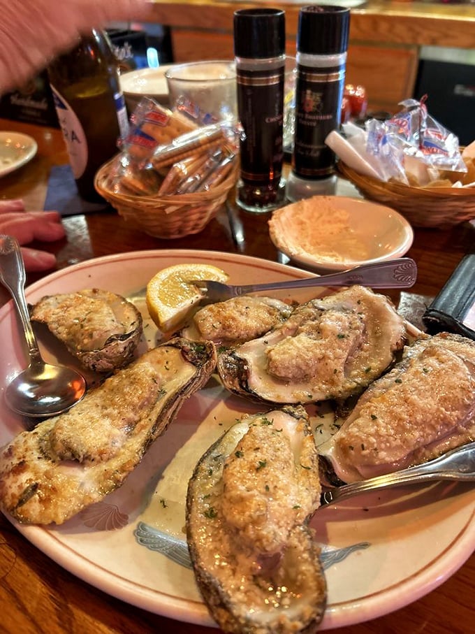 These aren't just oysters – they're buttery vessels of happiness topped with a savory mixture that transforms them into something transcendent.