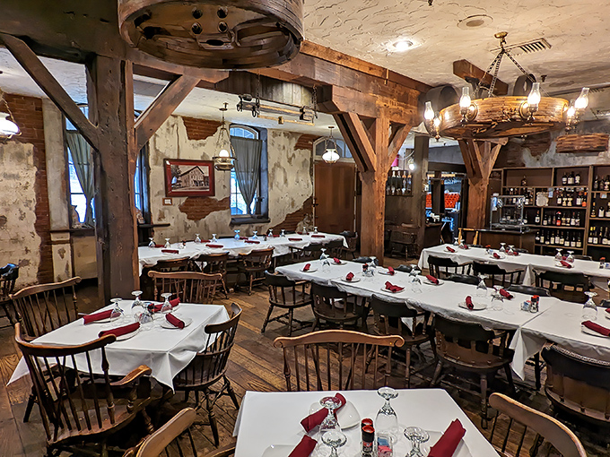 White tablecloths signal "special occasion" while wooden chairs whisper "make yourself at home." It's fine dining without the stuffiness.