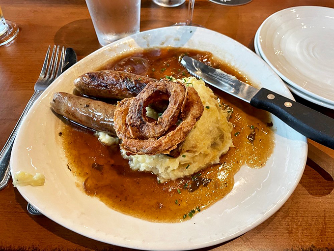 Bangers and mash elevated to an art form, with sausages that would make even a Londoner nod in approval.