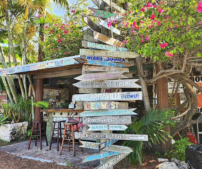Not just directional signs—they're a philosophical statement about life's priorities when you're living on island time.
