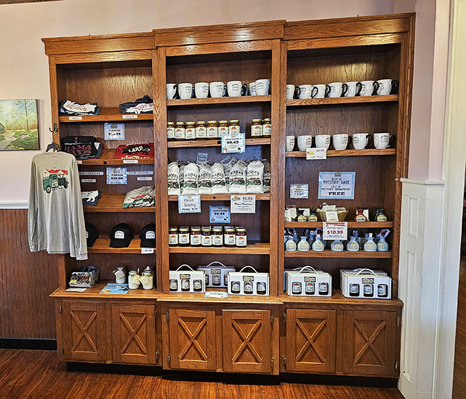 A merchandise wall that lets you take a taste of Mama's home with you—because sometimes memories need souvenirs to stay fresh.
