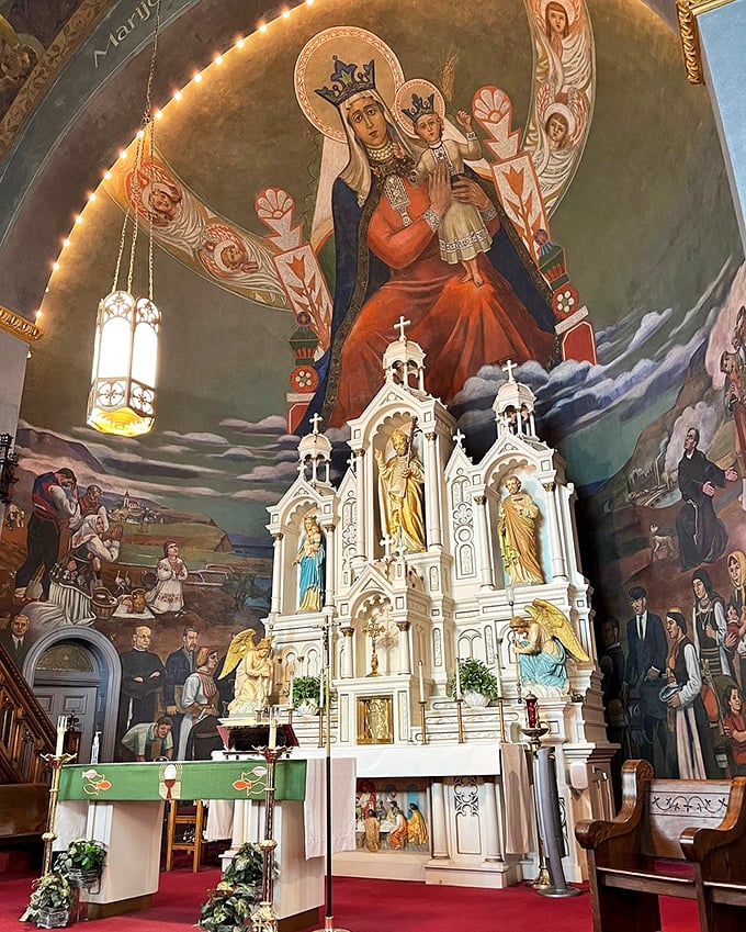The breathtaking Maxo Vanka murals inside St. Nicholas Church blend religious imagery with powerful social commentary, creating a sacred space that speaks to both faith and justice.