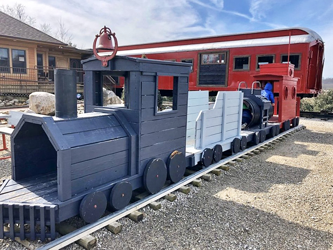 Kids can climb aboard this miniature locomotive playground, burning off energy before loading up on diner delights.