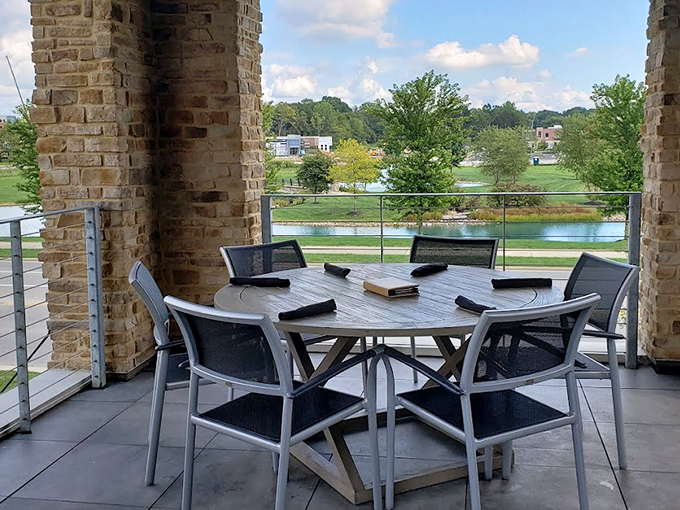 Outdoor seating with a view—because fresh air somehow makes bourbon burgers taste even better, if that's even possible.