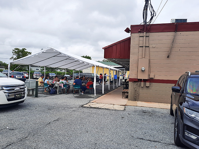 When inside tables fill up, the outdoor tent becomes command central. Where the wait feels worthwhile and strangers become temporary breakfast companions under the canopy.