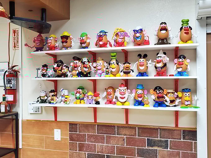 This collection of Mr. Potato Head toys isn't just decoration—it's a shrine to the restaurant's namesake that will have you pointing out your childhood favorite between bites.