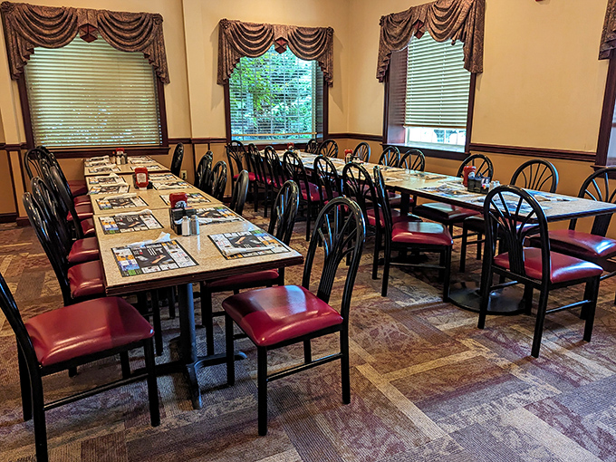 The private dining area where family reunions turn into food festivals. Those chairs have witnessed countless "just one more bite" moments.