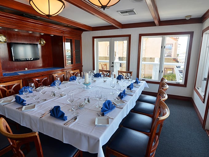 Private dining done right—where the blue napkins match the harbor views and special occasions feel truly special.