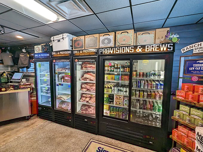 This isn't just a refrigerator case—it's a treasure chest of provisions for the barbecue enthusiast who wants to bring the magic home.