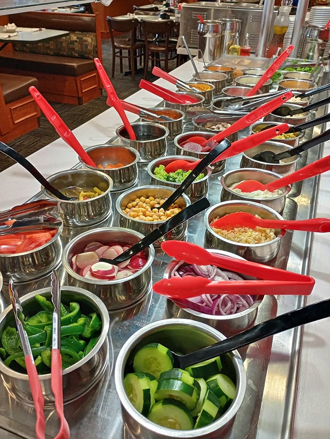 Fresh salad bar options prove this diner caters to every appetite and dietary preference imaginable.