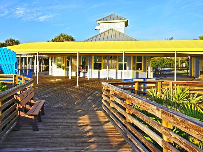 Boardwalk dining that makes shoes optional. The Sand Dune Cafe serves up casual fare with a side of "why would anyone eat indoors?"