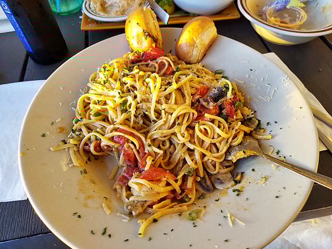 Pasta that's having an identity crisis and decided to become seafood—a delicious existential dilemma on a plate.